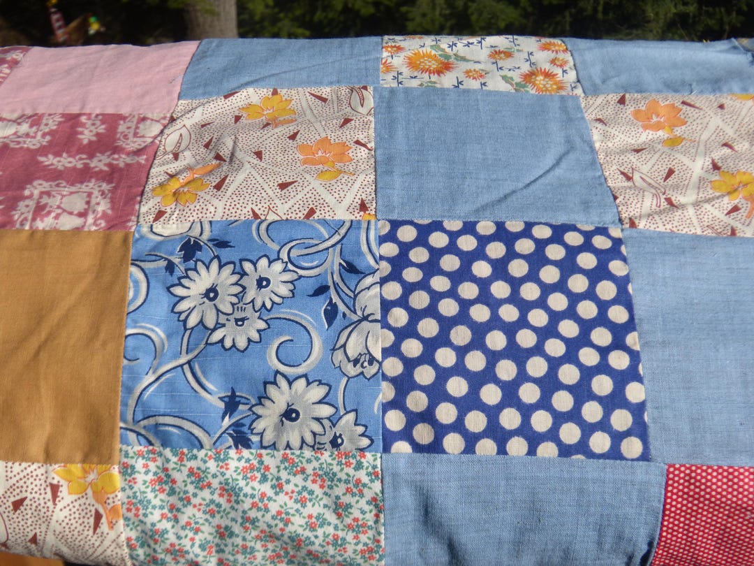 Darling Vintage Handmade Nine Block Quilt Topper Florals and Solid ...