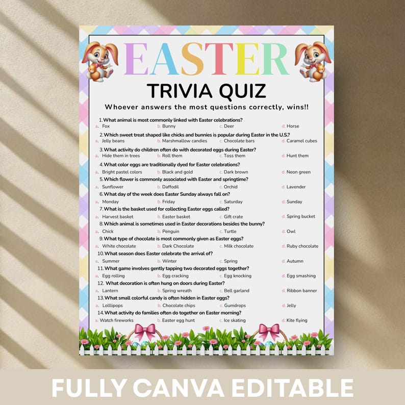 Easter Trivia, Printable Easter Game, Easter Activity for Kid and ...