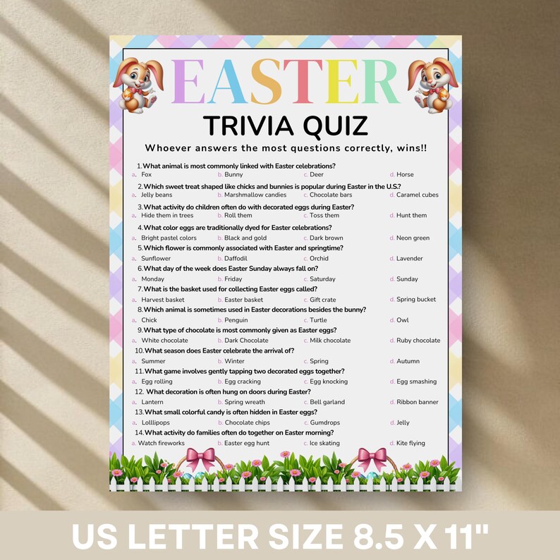 Easter Trivia, Printable Easter Game, Easter Activity for Kid and ...