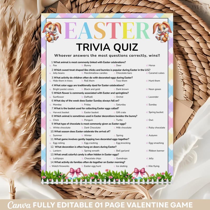 Easter Trivia, Printable Easter Game, Easter Activity for Kid and ...