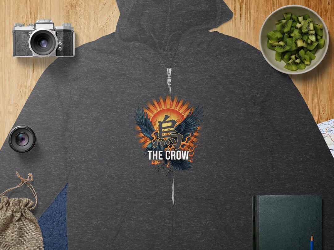 Japanese Crow Hoodie, Mystic Raven Rising Sun Kanji Art, Dark Apparel ...