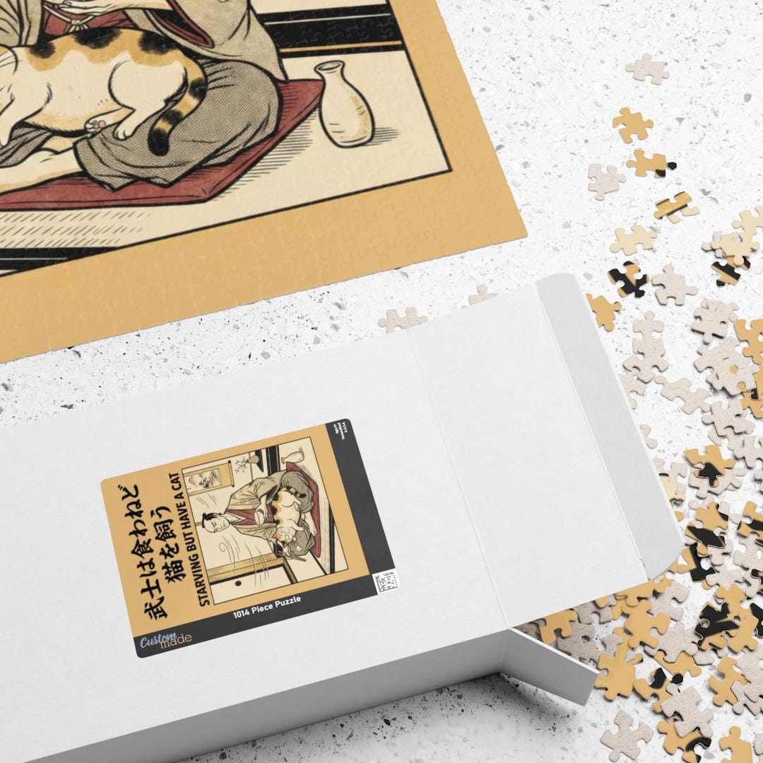 Samurai Cat Ukiyo-e Puzzle, Edo Period Japanese Art, Starving Cat ...