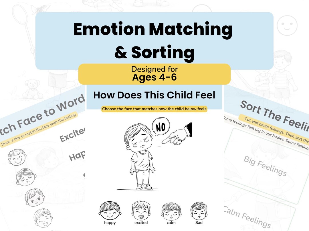 Emotion Matching & Sorting Worksheets for Kids Ages 4–6 | Social ...