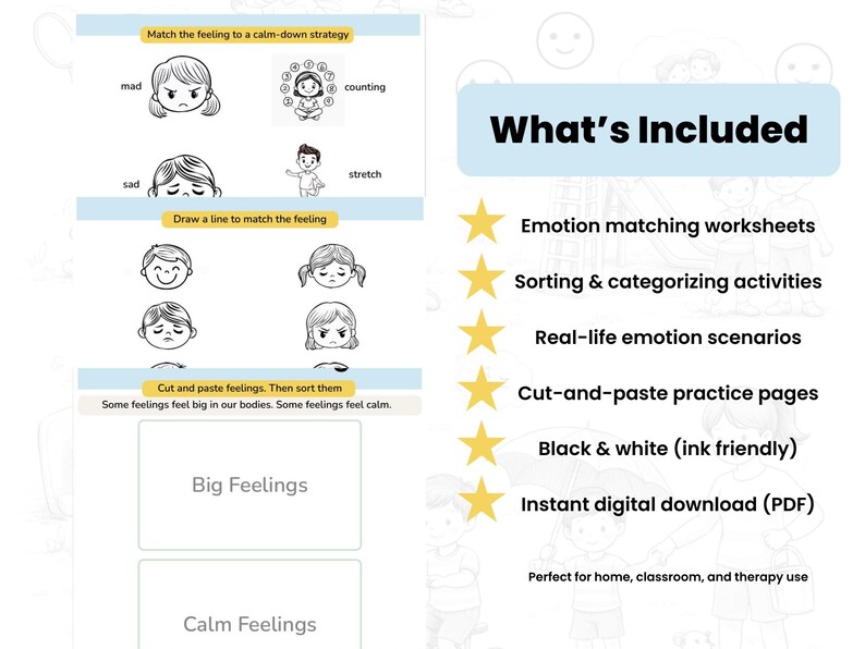 Emotion Matching & Sorting Worksheets for Kids Ages 4–6 | Social ...