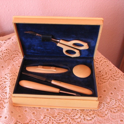 Vintage Celluloid Bakelite Manicure Set in Roll Pouch Deco Era - Etsy