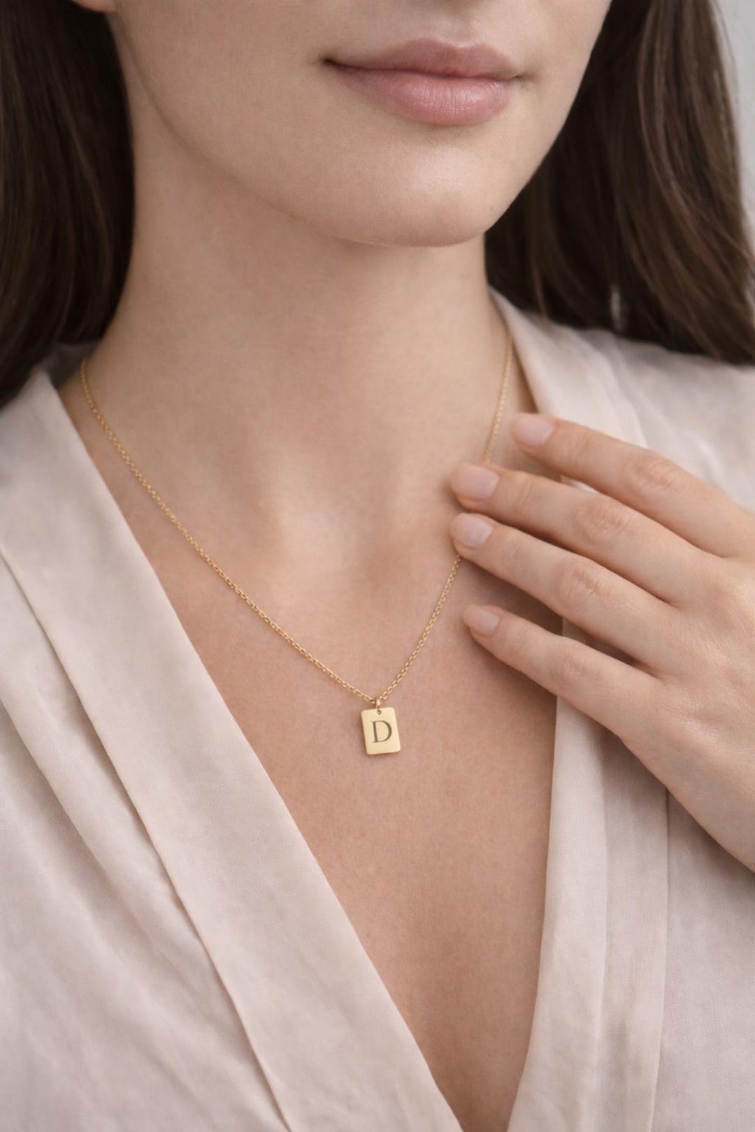 Initial D Necklace, 14K Gold Plated Letter Pendant, Personalized ...