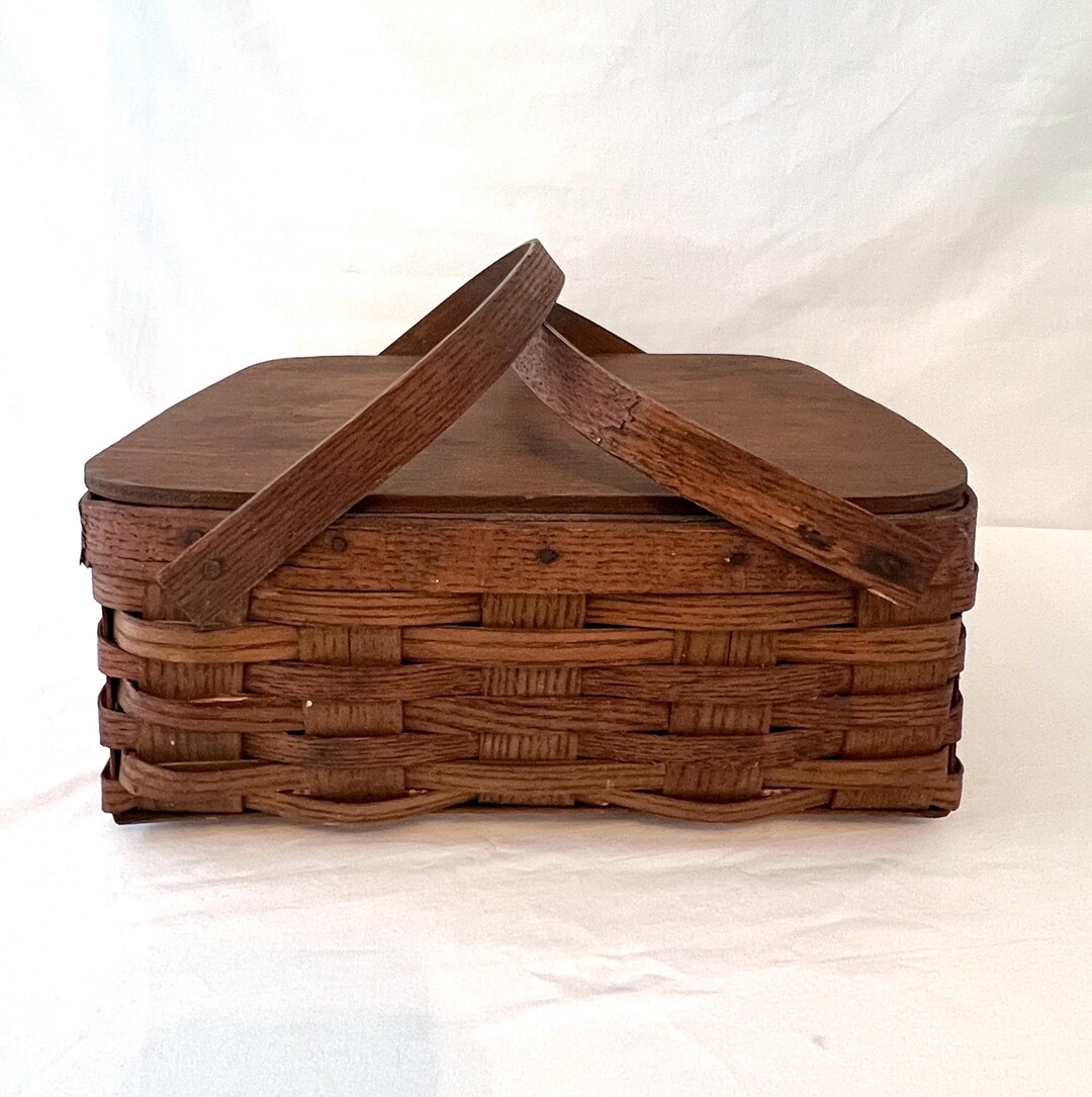 Vintage Wooden Basket With Hinged Lid and Double Handles, Nice - Etsy