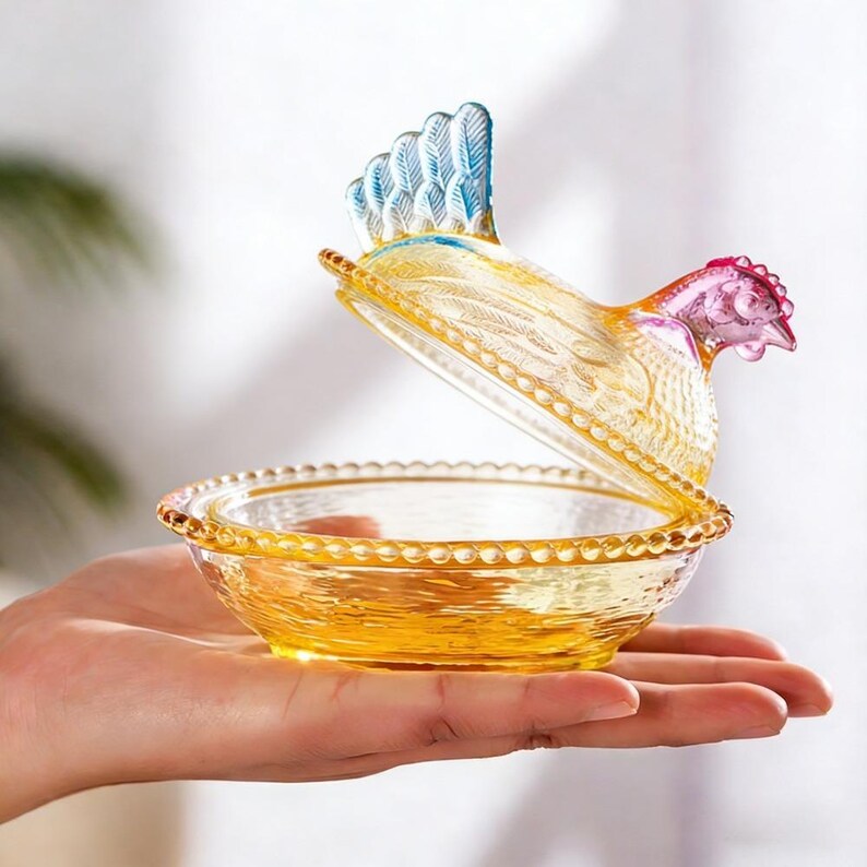 Vintage Glass Hen-shaped Candy Dish With Lid - Perfect for Holding ...