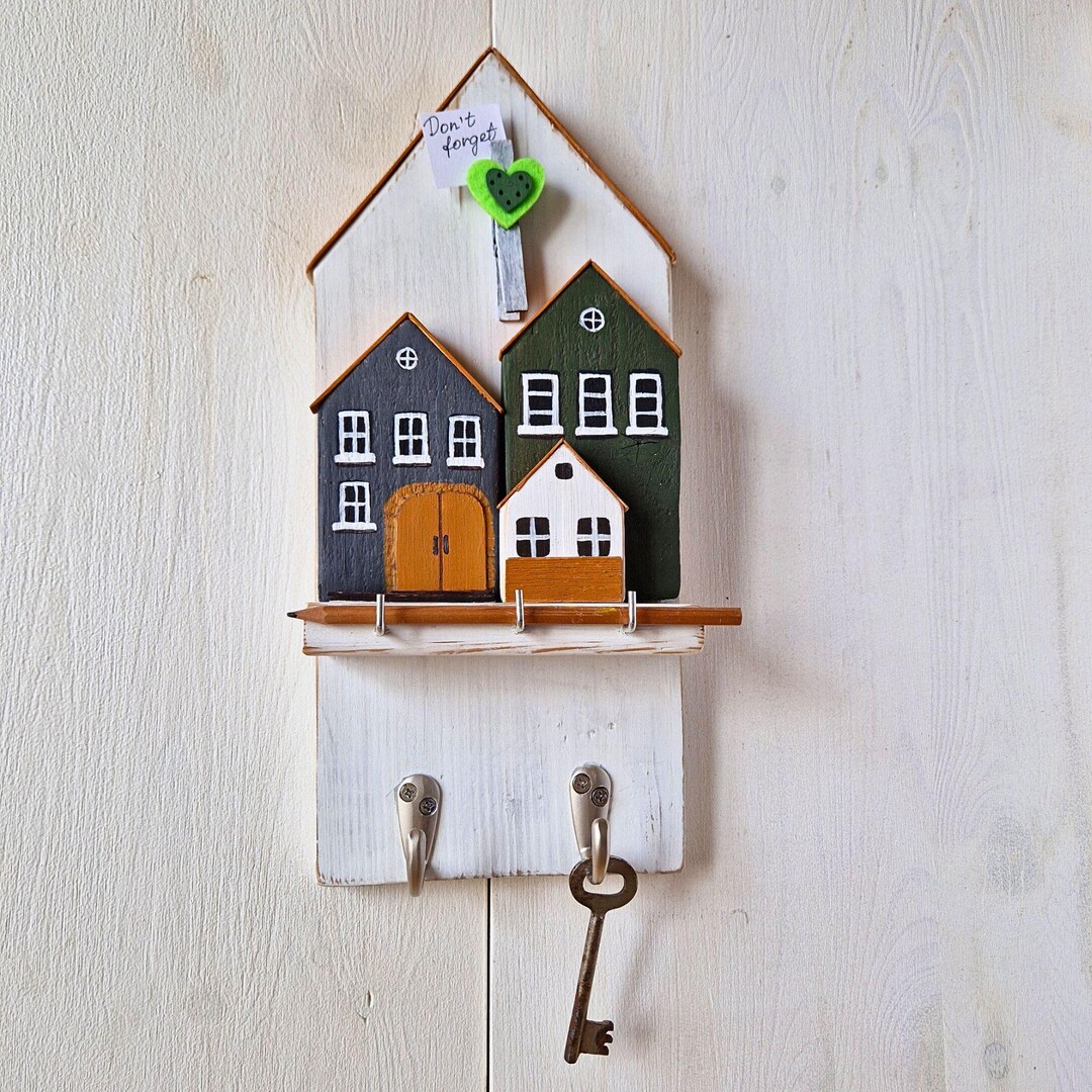 Handmade Wooden Key Holder Entryway Organizer Rustic Wall Rack With ...