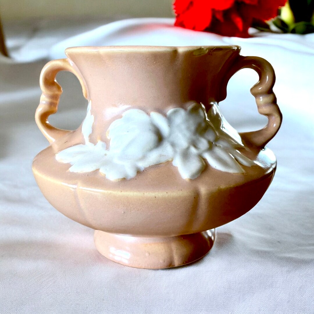 Weller Cameo Peach Art Vase Collectible Pottery With Embossed White ...