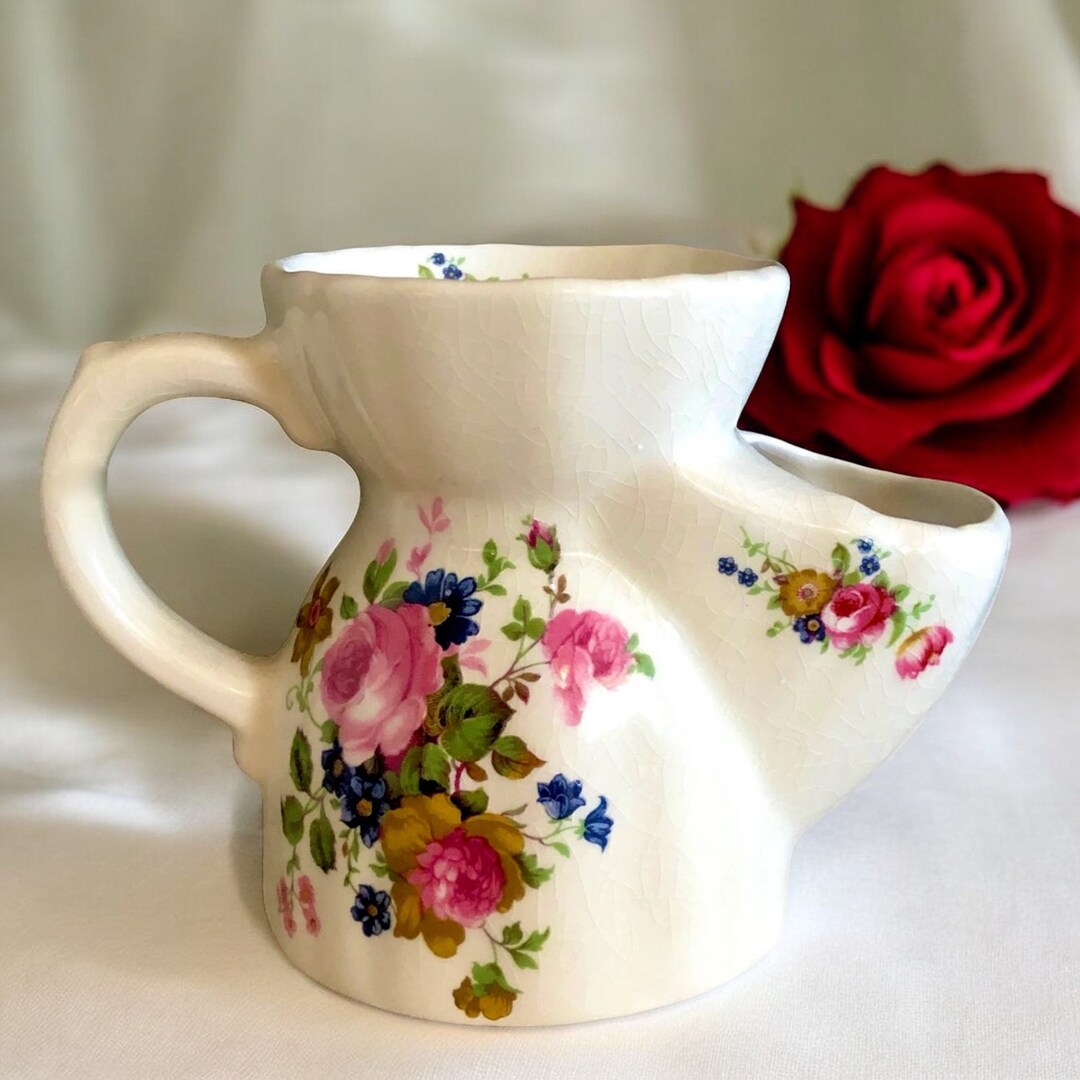 Antique Scuttle Shaving Mug English Porcelain Pink Roses Transferware ...