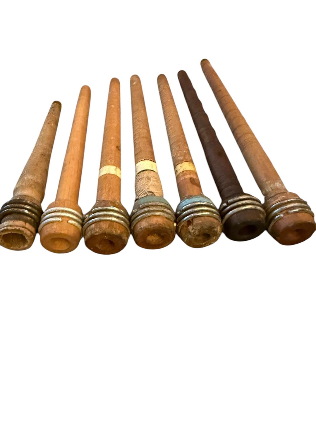 Vintage Industrial Wood Spindles Turned Spools Primitive Nostepinde ...