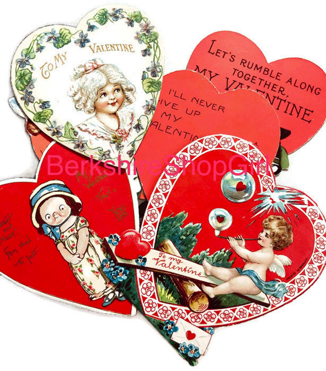 Instant Download Vintage Valentine Hearts, Digital Collage Sheet of 6 ...