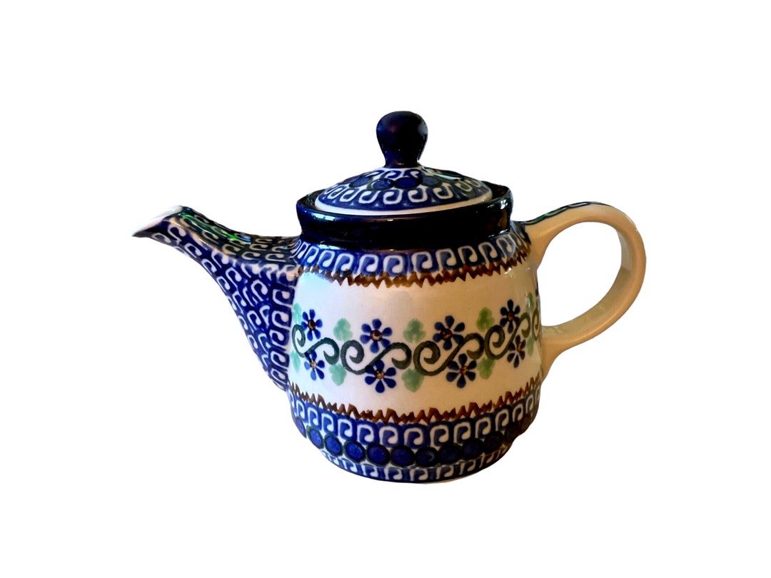 Vintage Polish Pottery Small Blue and White Teapot - Etsy