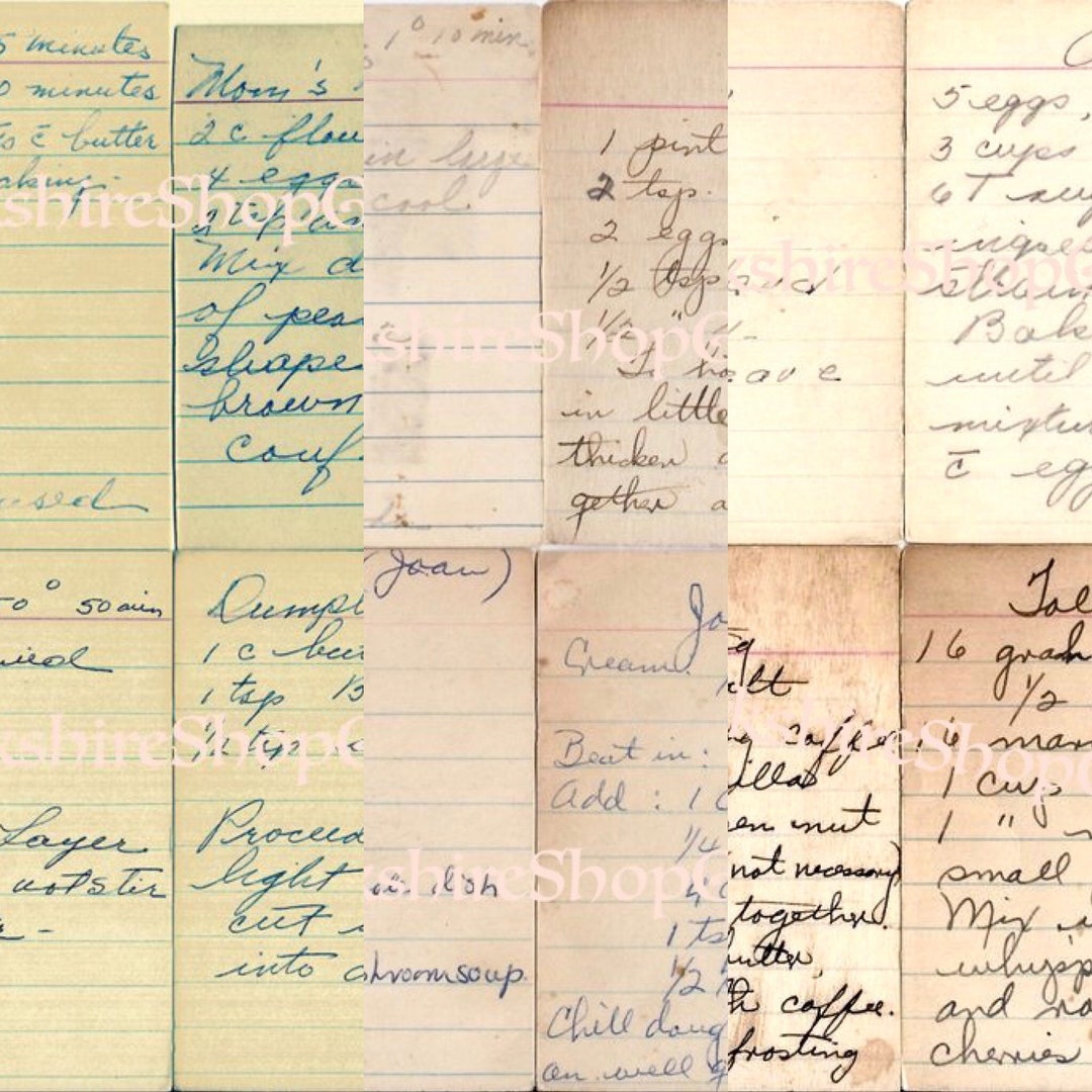 Vintage Handwritten Recipe Card Collection: Printable Collage Sheets ...