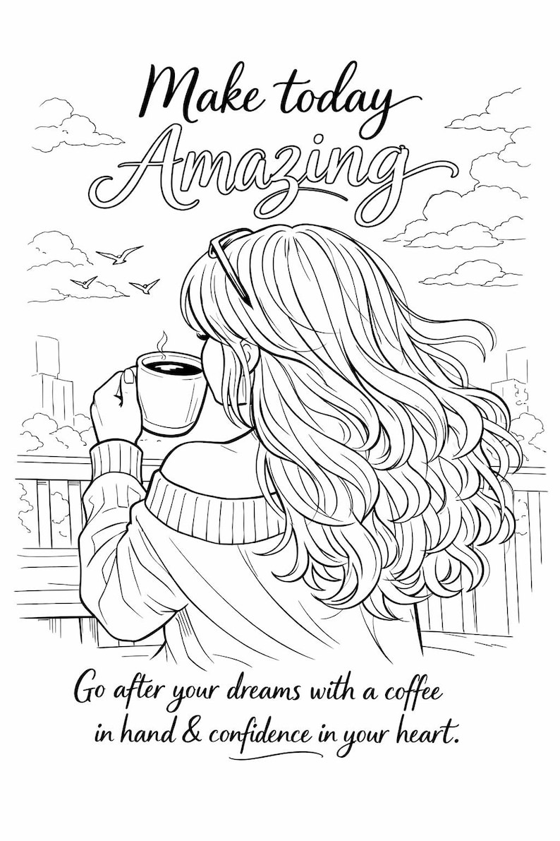 Cozy Girl Aesthetic Coloring Pages | Positive Quotes Coloring Book for ...