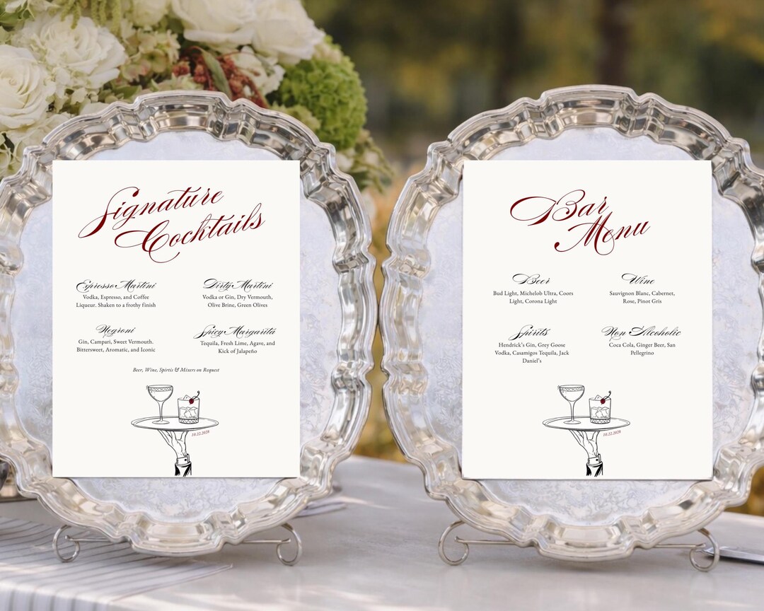 Signature Cocktail + Bar Menu Template, Printable Wedding + Event Bar ...