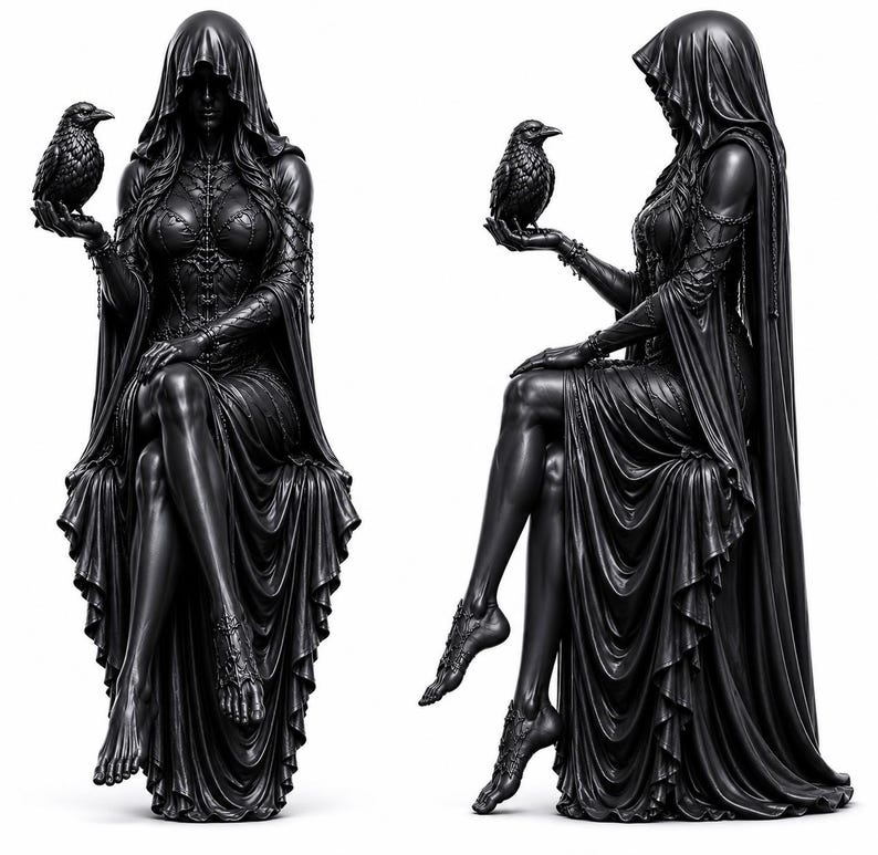 Gothic Raven Shelf Sitter Statue, Dark Feminine Reaper Figurine, Witchy ...