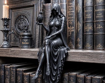 Gothic Raven Shelf Sitter Statue, Dark Feminine Reaper Figurine, Witchy ...