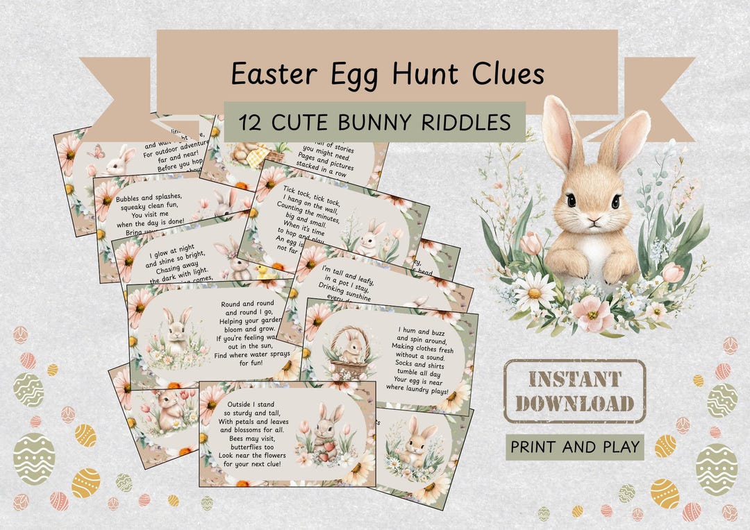 Easter Egg Hunt Clues, Bunny Riddles, Kids Activity (instant Download ...