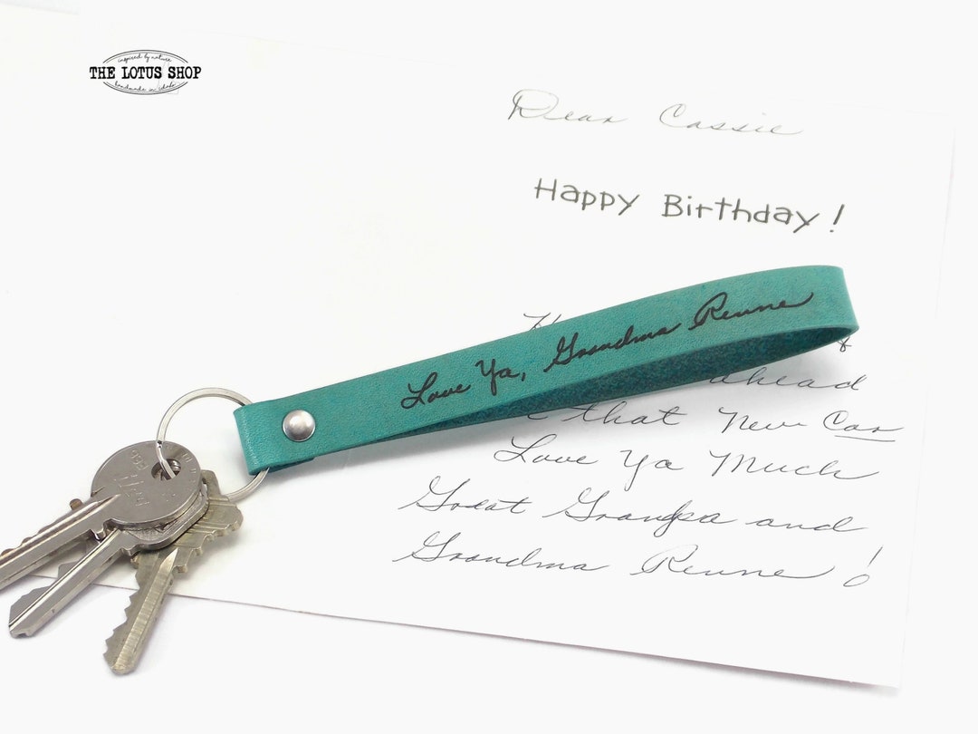 Leather Key Fob Handwriting Gift, Actual Handwriting Engraved From ...