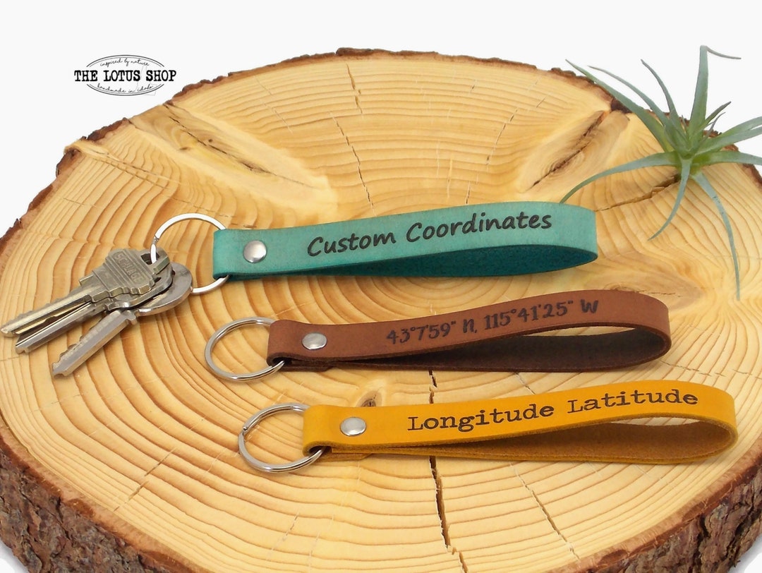 Custom Coordinates Keychain, Personalized Leather Keychain Available in ...