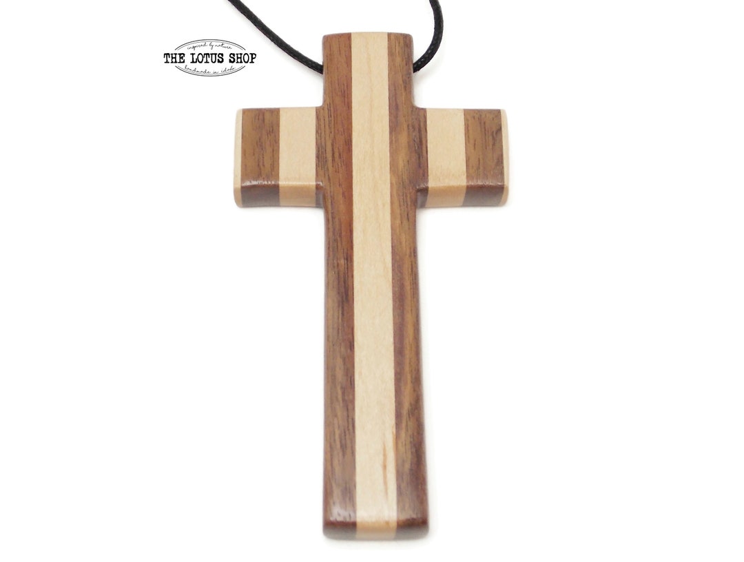 Handcrafted Large Cross Necklace Carved From Walnut & Maple Woods ...