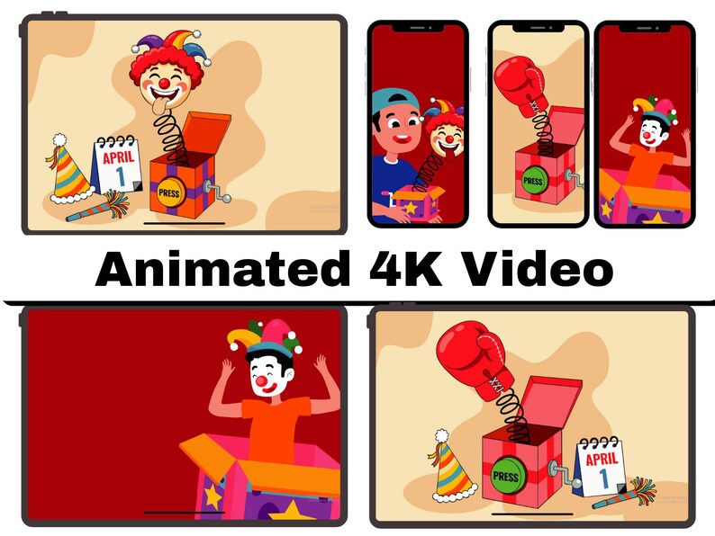 April Fools Day Animation 4K Video Background Bundle Funny Clown ...