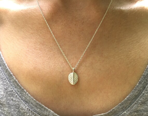 Silver Tiny Leaf Necklace Etsy
