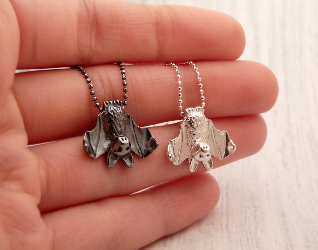 Silver Bat Necklace Patinaed or Shiny - Etsy
