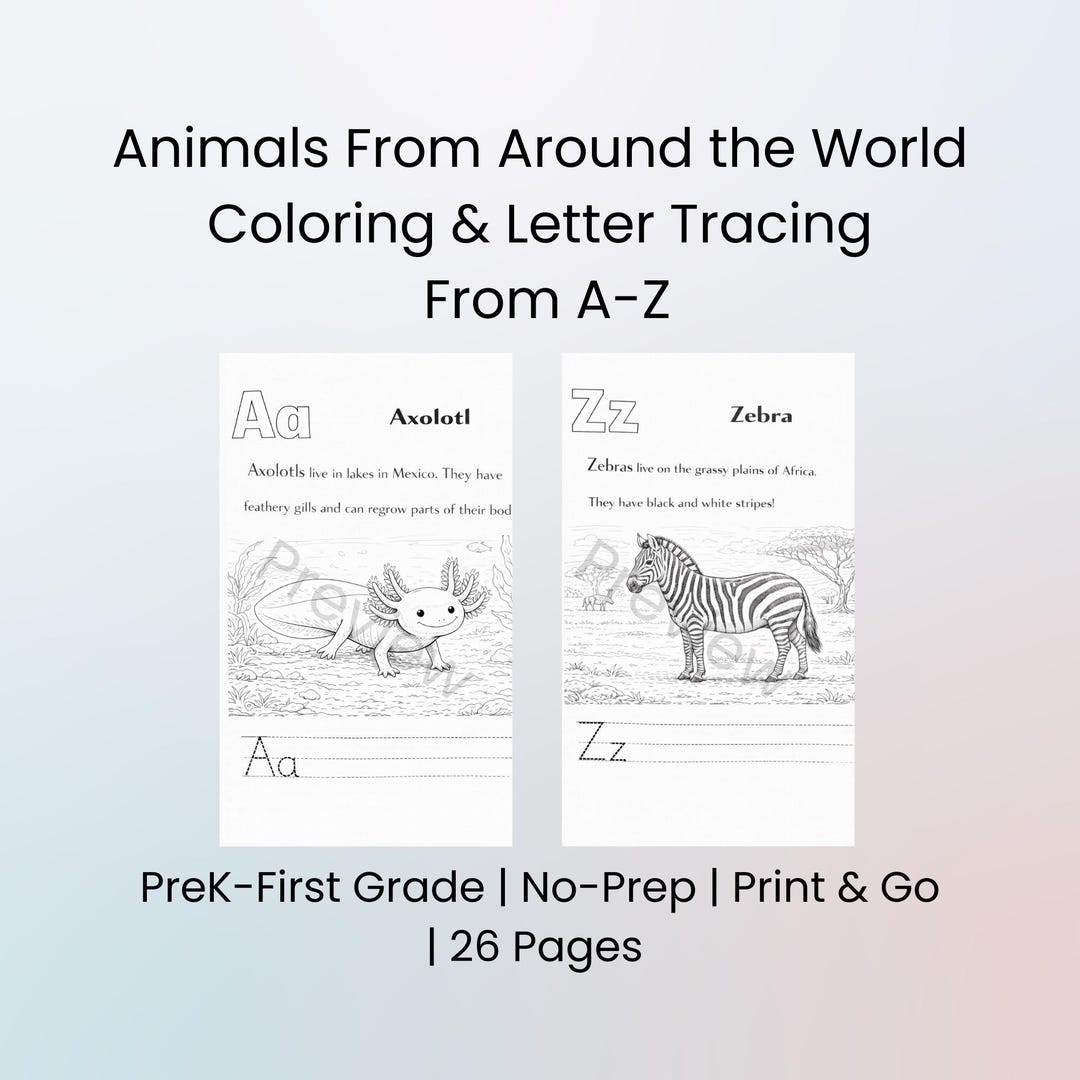 Alphabet Animal Coloring & Tracing Worksheets A–Z | Preschool ...