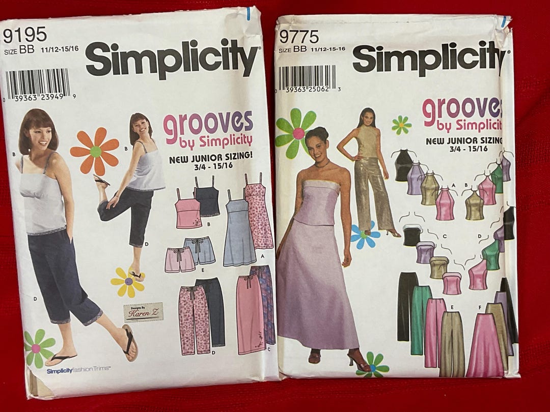 Simplicity Grooves Junior Sizing Sewing Patterns, 9195, 9775, Pants ...