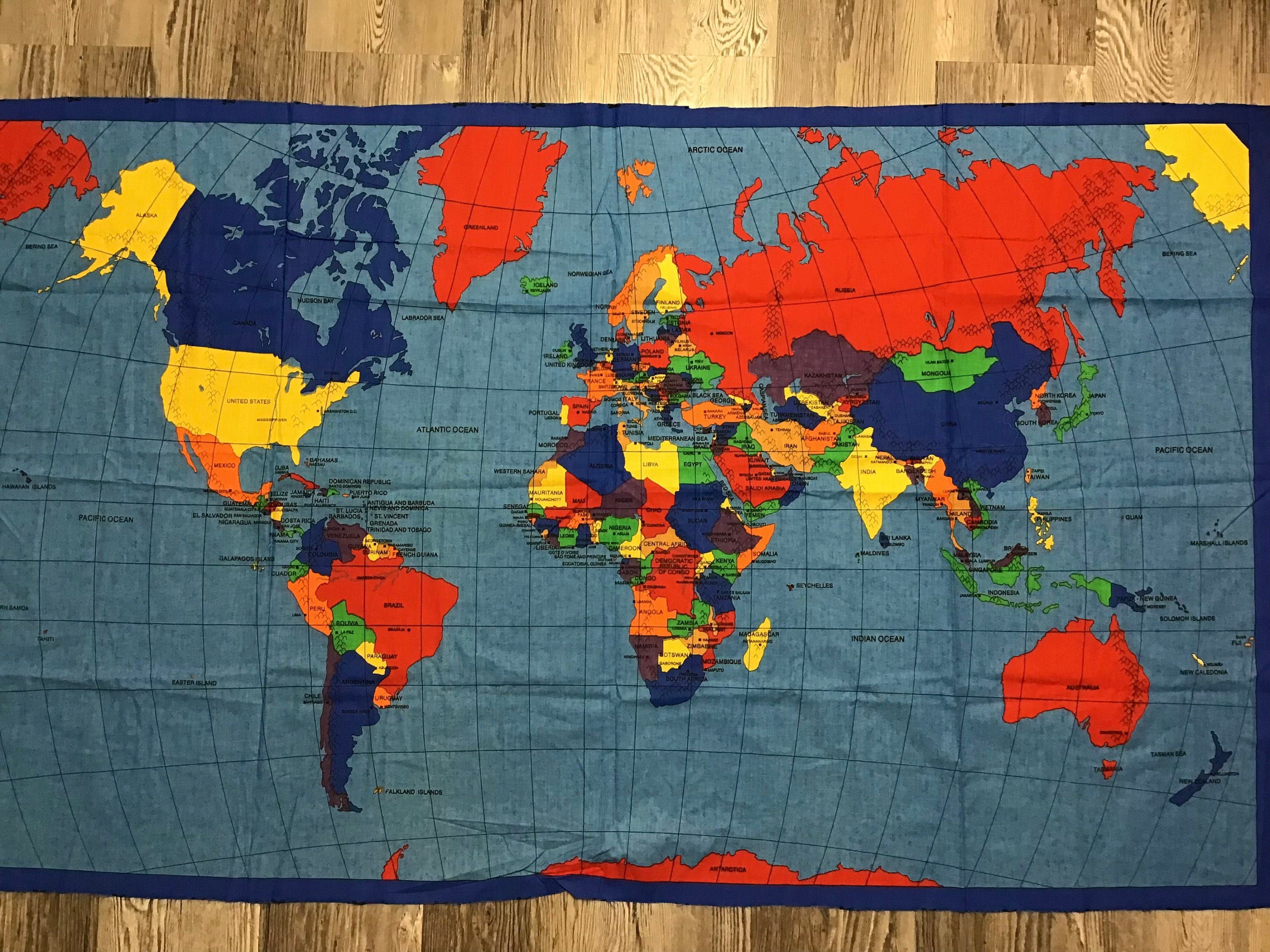 Visual Arts Fabric Traditions 1998 World Map Fabric Panel 58” x 35” P1 ...