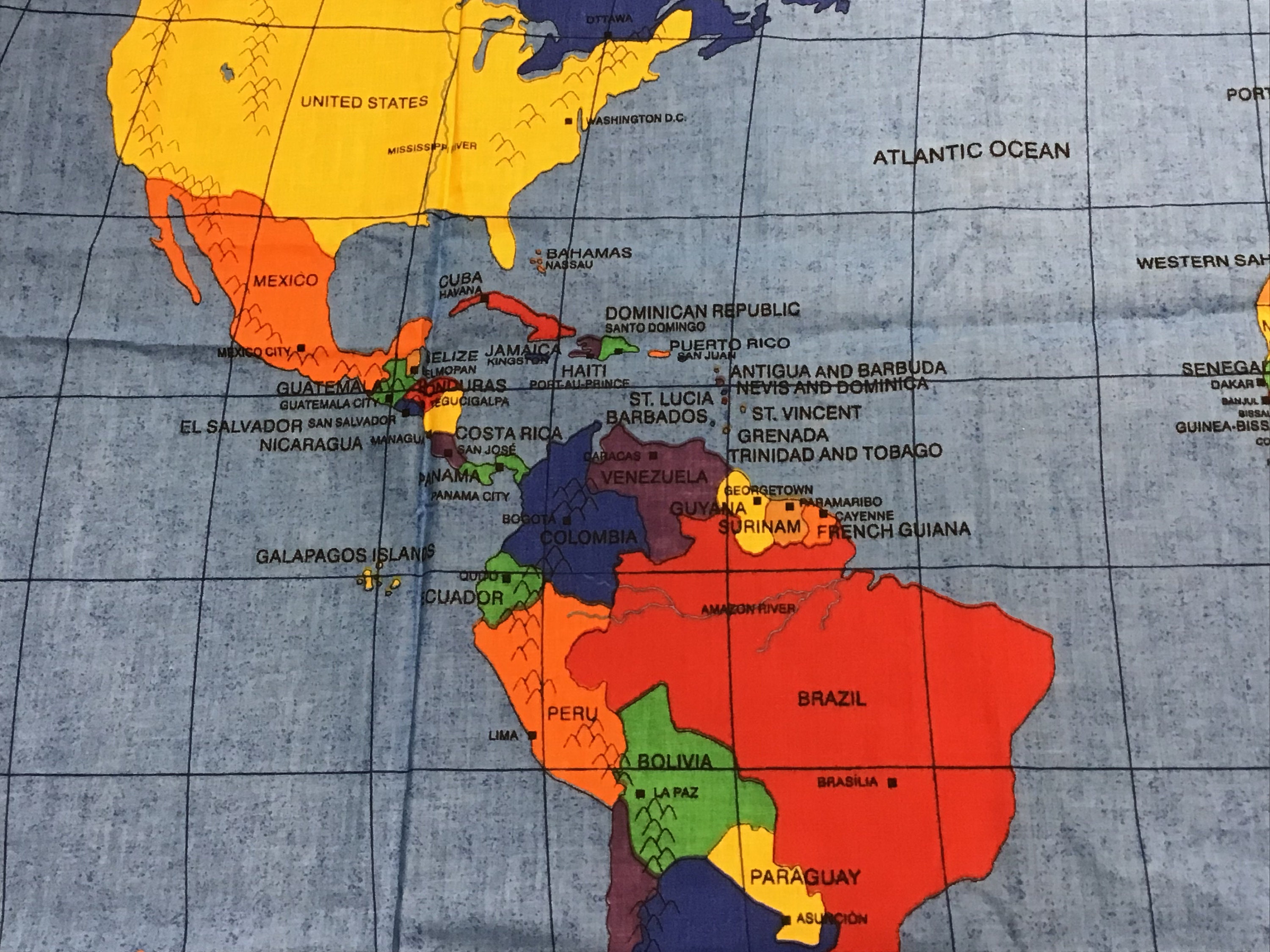Visual Arts Fabric Traditions 1998 World Map Fabric Panel 58” x 35” P1 ...