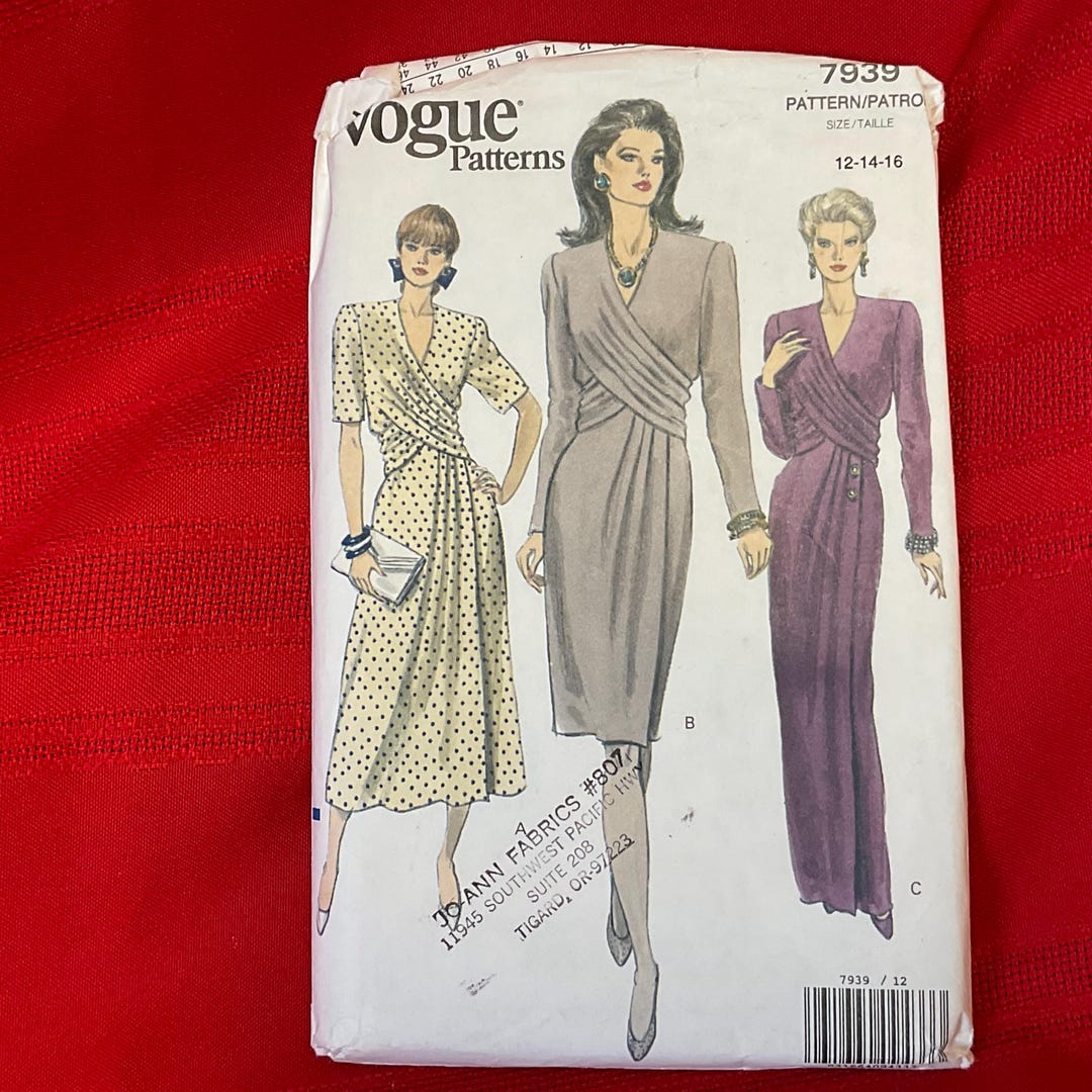 Vogue 7939 Sewing Pattern, Front Drape Wrap Dress, Size 12, 14, 16 - Etsy