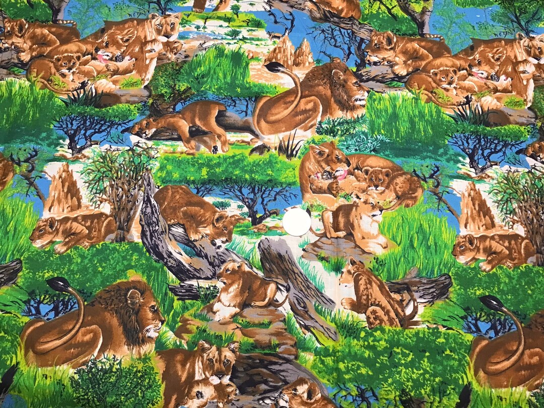 Shamash and Sons Lion Print Cotton Fabric, by the Yard, C2 - Etsy