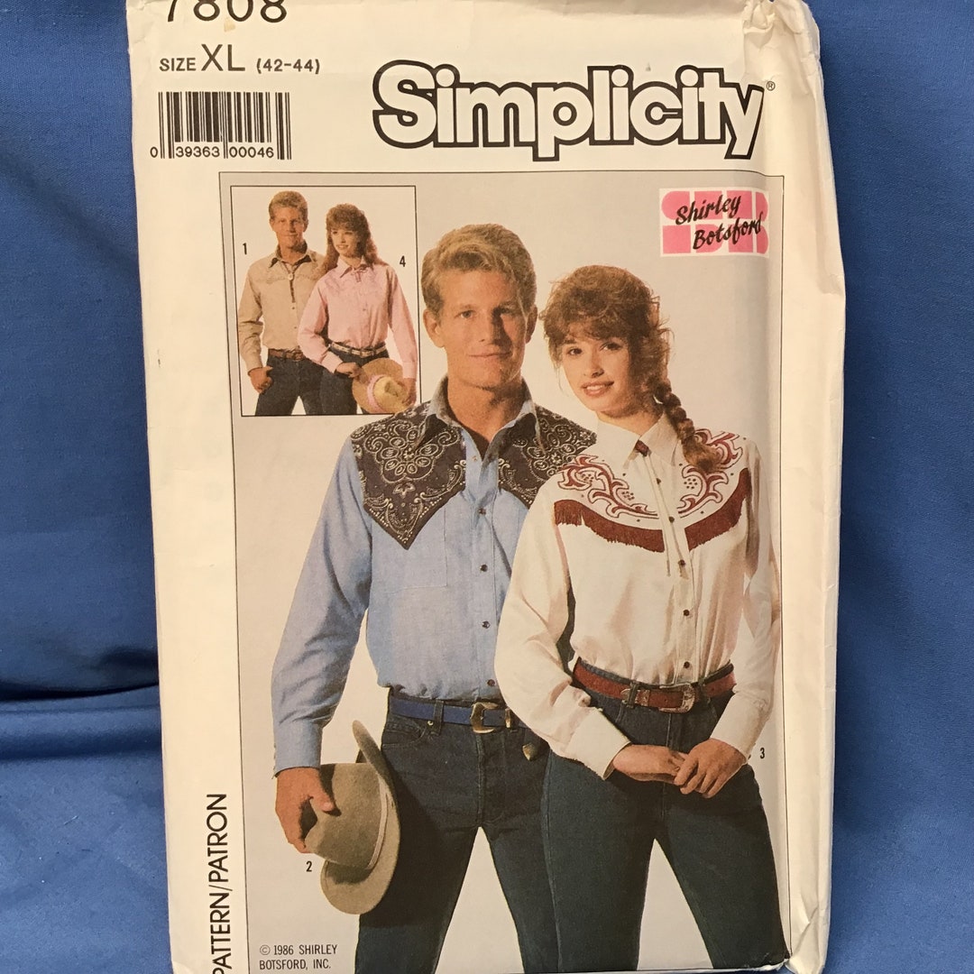 Simplicity 7808 Sewing Pattern, Shirley Botsford Western Shirt, Xl (42 ...