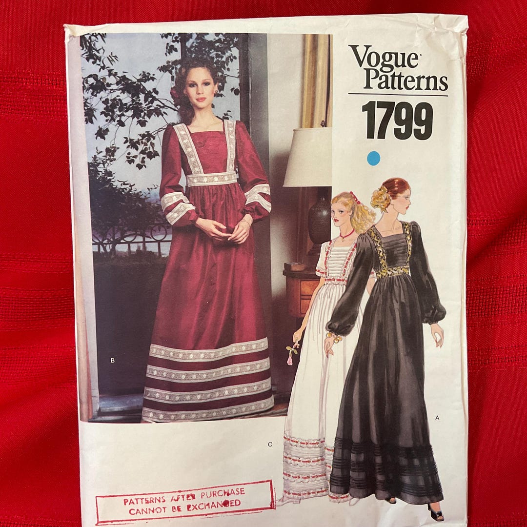 Vogue 1799 Sewing Pattern, Dress With Trim and Tucked Bodice, Size 12 ...
