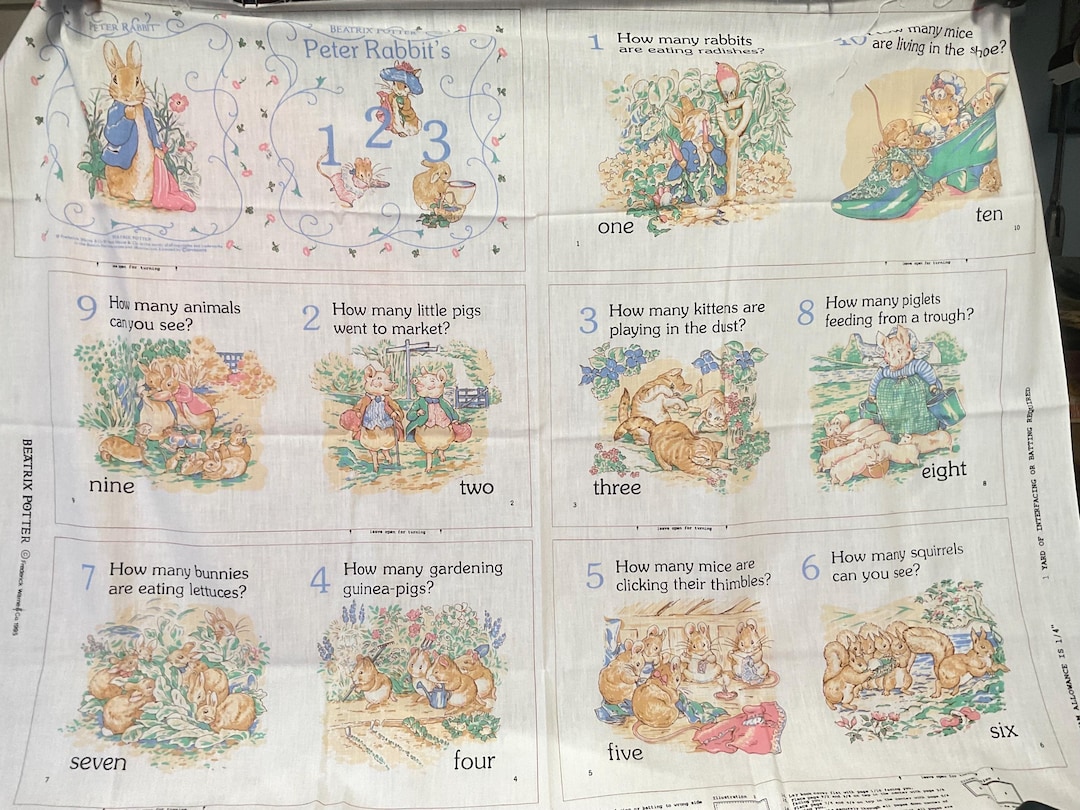 Beatrix Potter Peter Rabbit Fabric Panel Cut & Sew Abc's Soft Book to ...