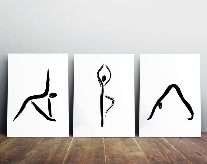 Yoga Poses Art Set, Yoga Studio Decor, Yoga Art Print Set of 3, Yoga ...