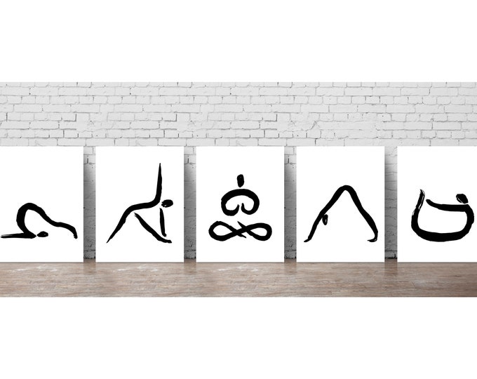 Yoga Poses Art Set of 5, Yoga Studio Decor, Yoga Art Print Set 5, Yoga ...