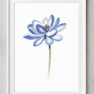 Watercolor Lotus Flower, Blue Wall Decor, Flower Wall Art, Blue Print ...