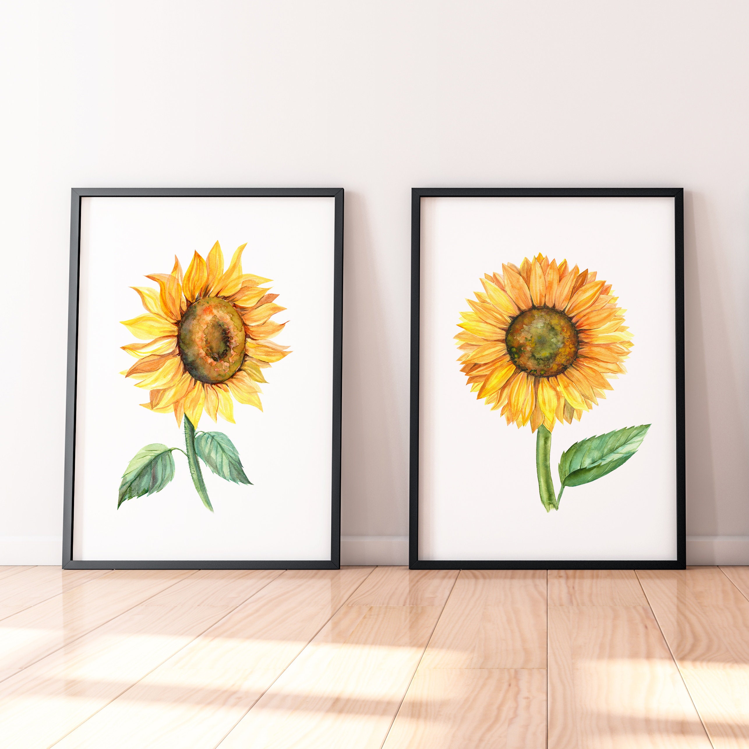 Sunflower Print Set of 2 Sunflower Painting Set Watercolor | Etsy