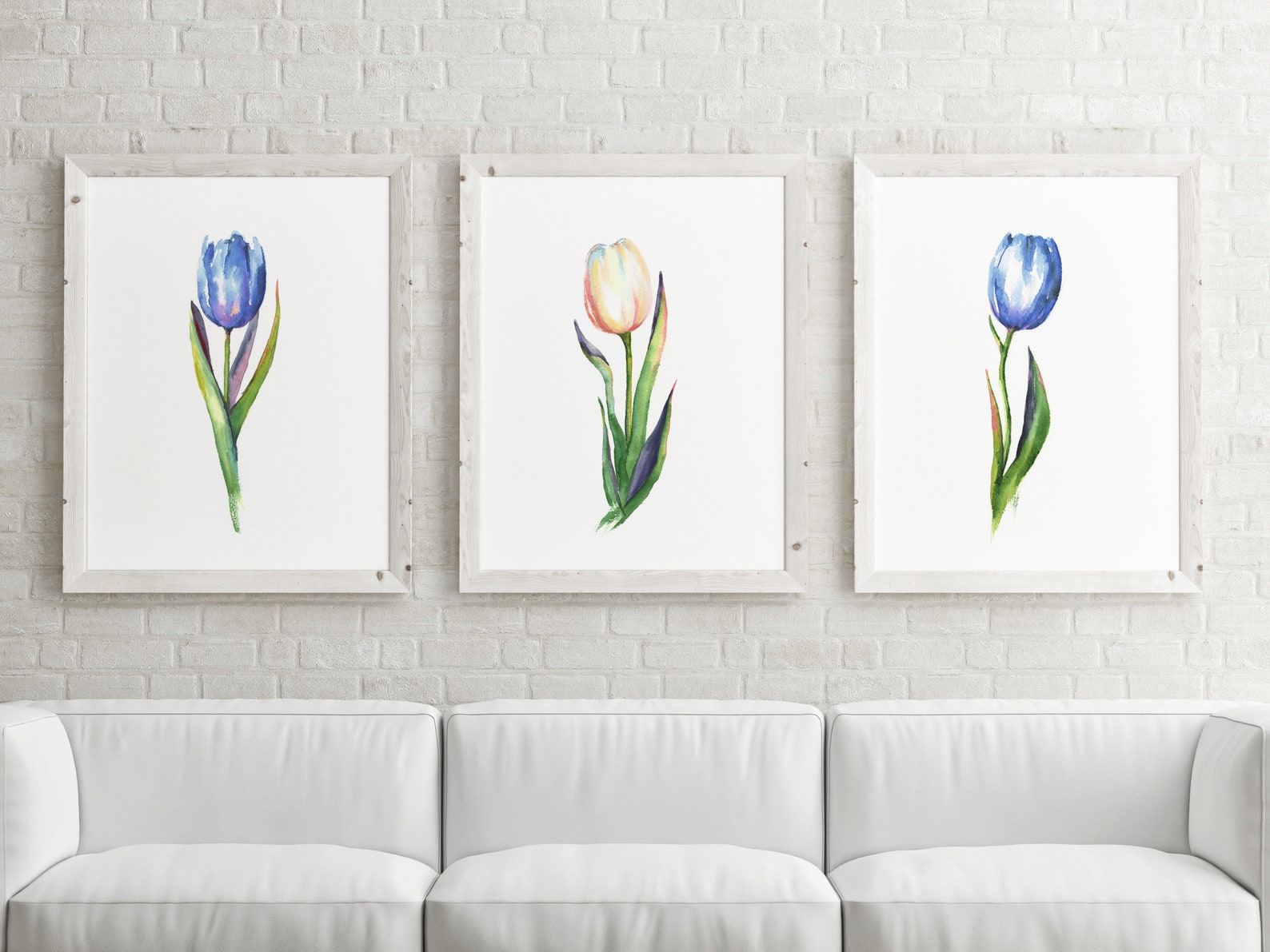 Blue Tulips Print Set of 3 Tulips Painting Blue Flowers - Etsy