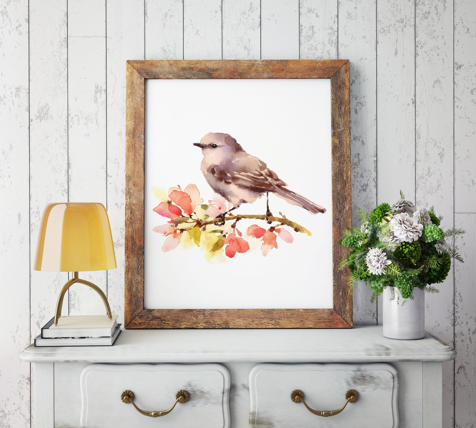 Watercolor Birds Flowers Print Set of 2 Bird Painting Wall - Etsy