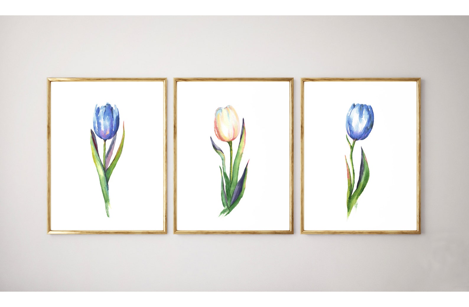 Blue Tulips Print Set of 3 Tulips Painting Blue Flowers - Etsy