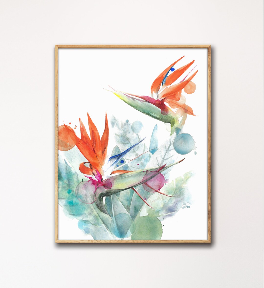 Tropical Print, Abstract Painting, Tropical Wall Art, Birds of Paradise ...