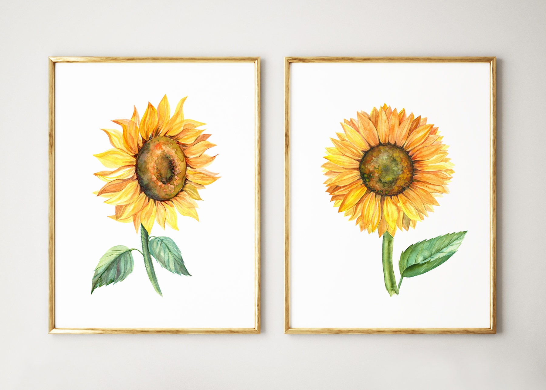 Sunflower Print Set of 2 Sunflower Painting Set Watercolor | Etsy