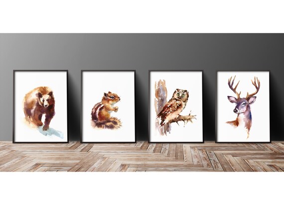 Watercolor Woodland Animals Nursery Wall Art Forest Animals - Etsy