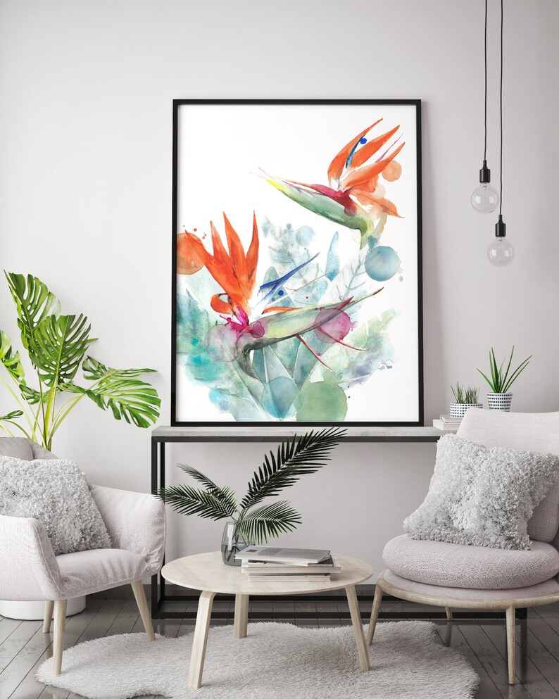 Tropical Print Abstract Painting Tropical Wall Art Birds of - Etsy